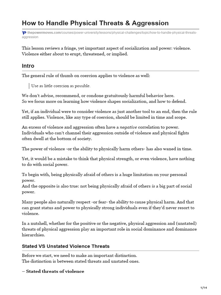 1.How to Handle Physical Threats Amp Aggression | PDF | Aggression ...