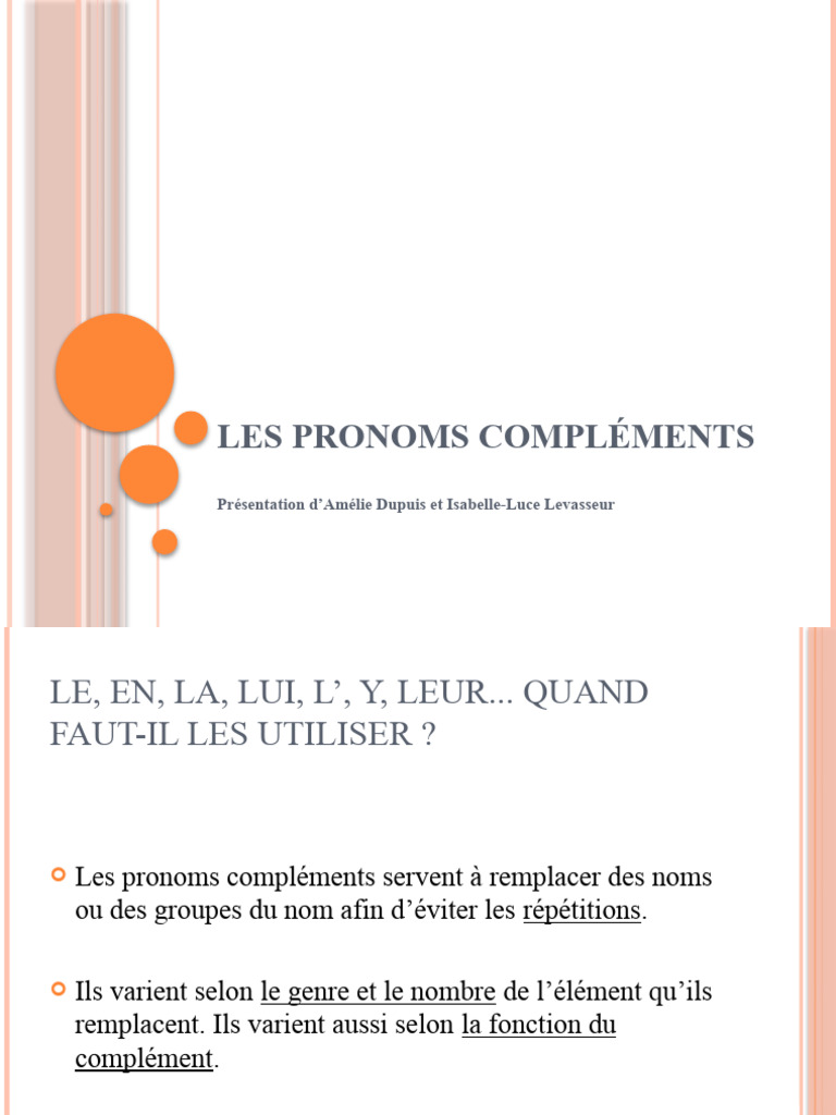 Les Pronoms Complements | PDF | Pronom | Relations syntaxiques