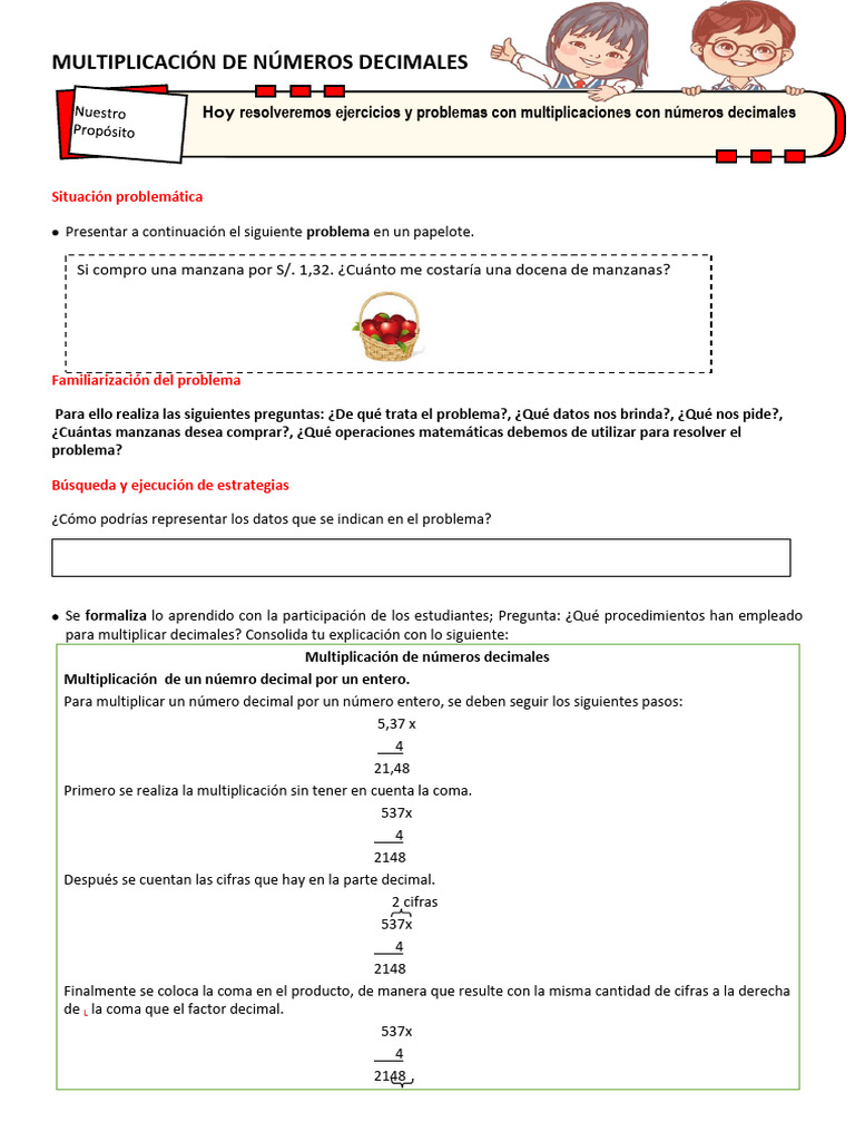Ficha Mat Multiplicación de Números Decimales 13-11-23 (1) | PDF ...