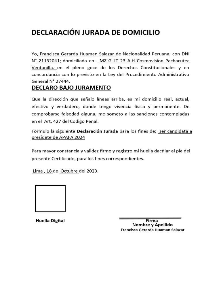 Declaracion Jurada Domiciliaria | PDF