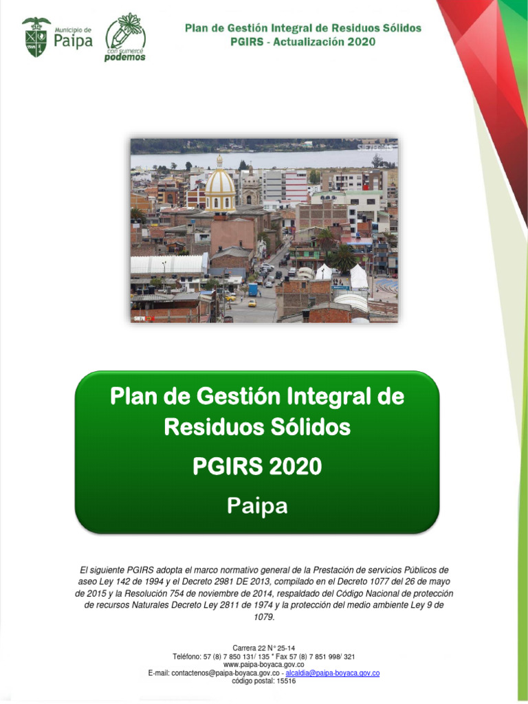 Plan de Gestión Integral de Residuos Sólidos PGIRS 2020 | PDF
