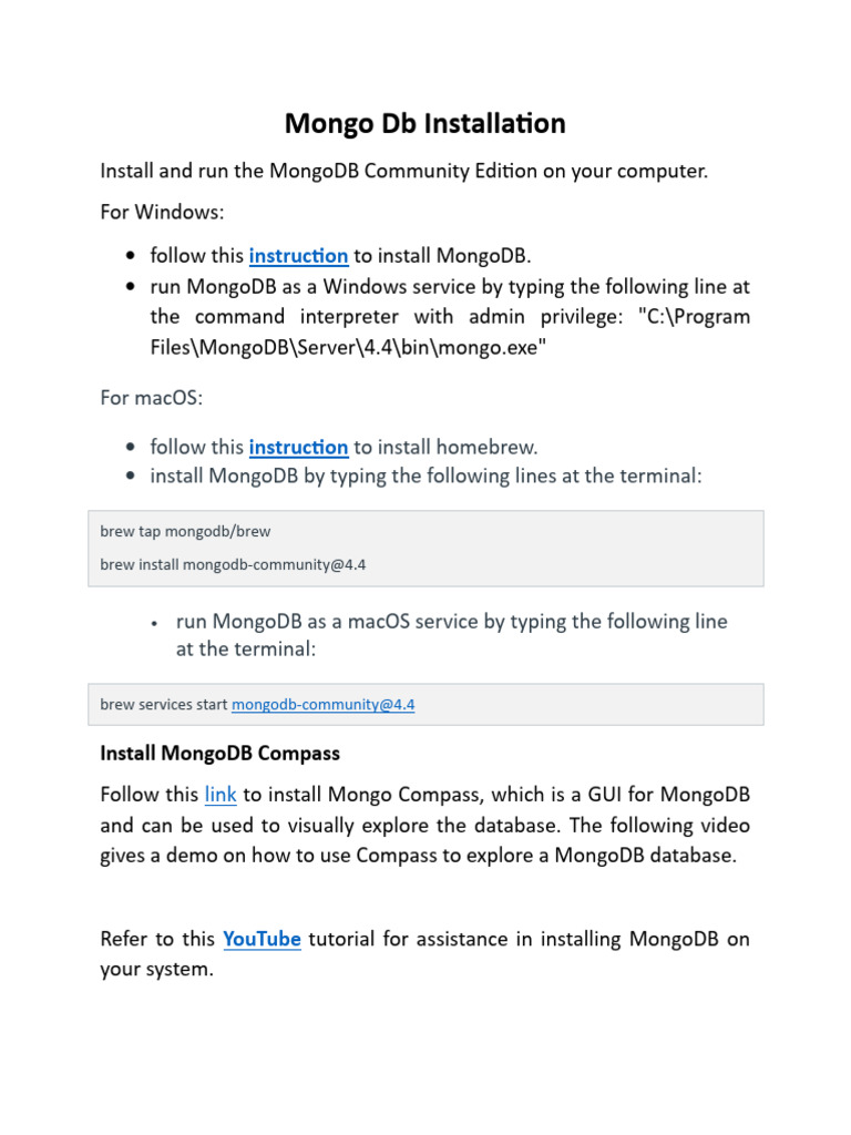 Mongo DB Installation Guide | PDF | Mongo Db | Computer Engineering Mongo DB Installation Guide | PDF | Mongo Db | Computer Engineering