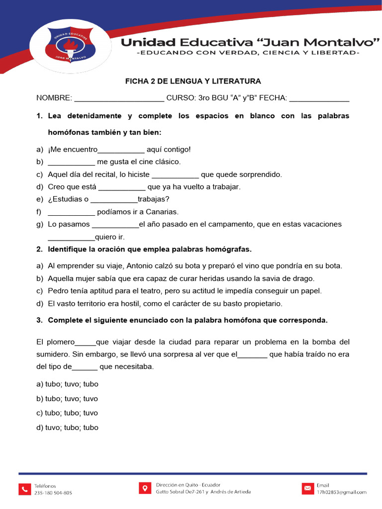 Ejercicios De Lengua Y Literatura Bgu Pdf Otoño Verano