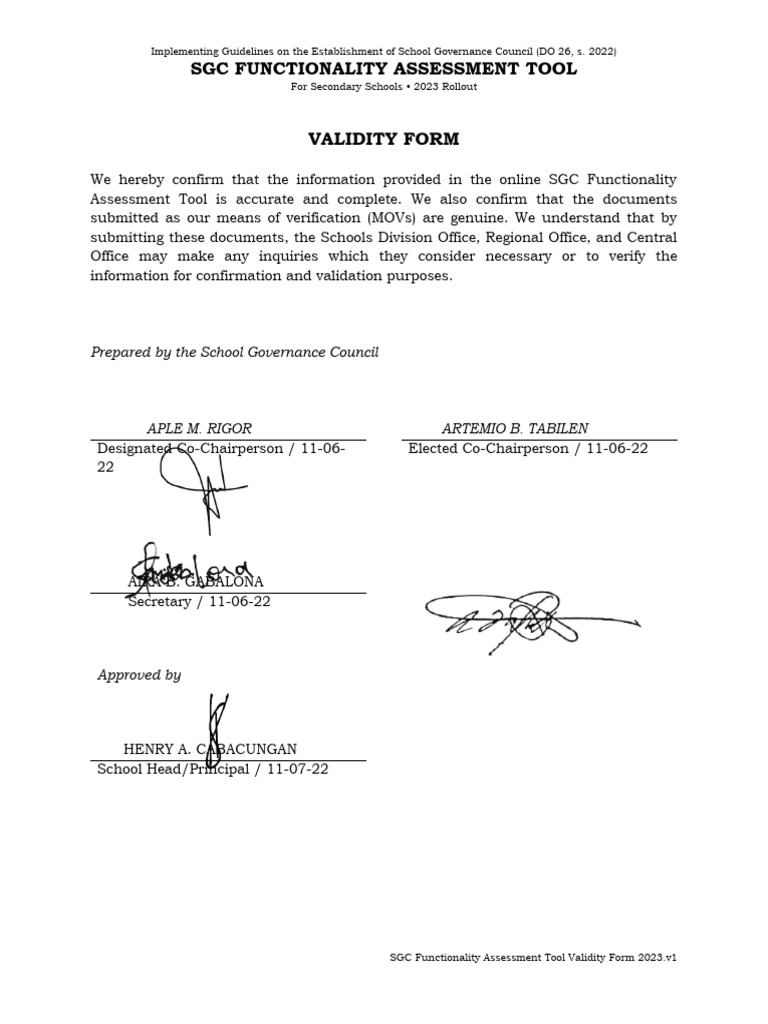 SGC Functionality Assessment Tool Validity Form 2023.v1 | PDF | Business