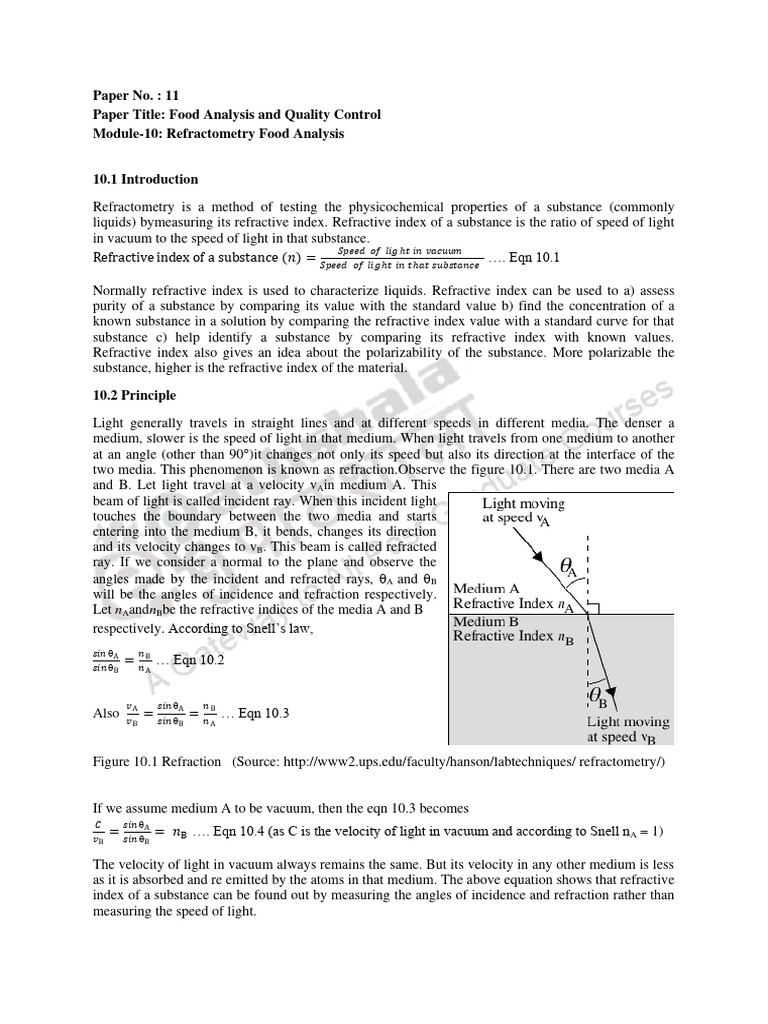 CHM 312 Refractometry-1 | PDF | Refraction | Refractive Index