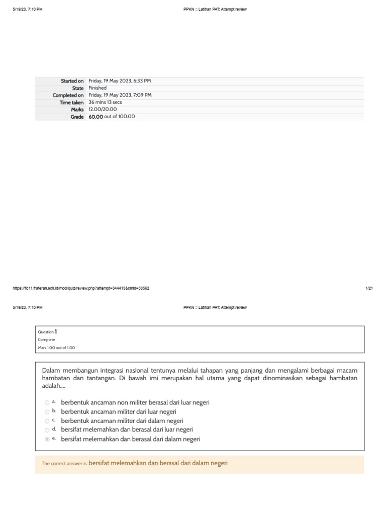 PPKN - Latihan PAT - Attempt Review | PDF