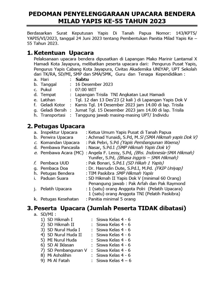 Susuna Acara Upacara Milad Ke 55 Tahun 2023 | PDF | Perjalanan