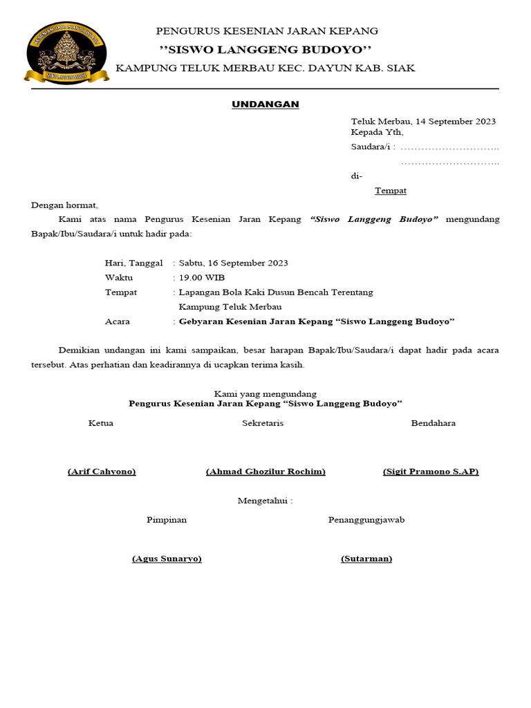 Undangan Kesenian Jaran Kepang | PDF