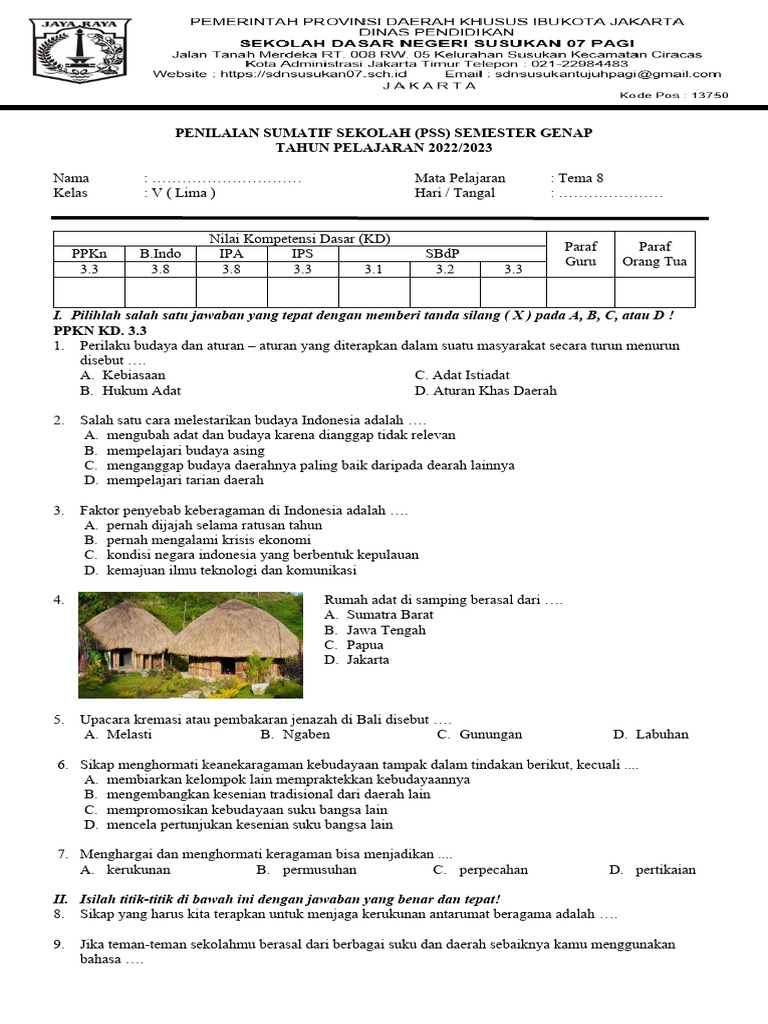Soal PSS Tema 8 Kelas 5 Semester 2 - 2022-2023 - KURTILAS | PDF | Sains & Matematika