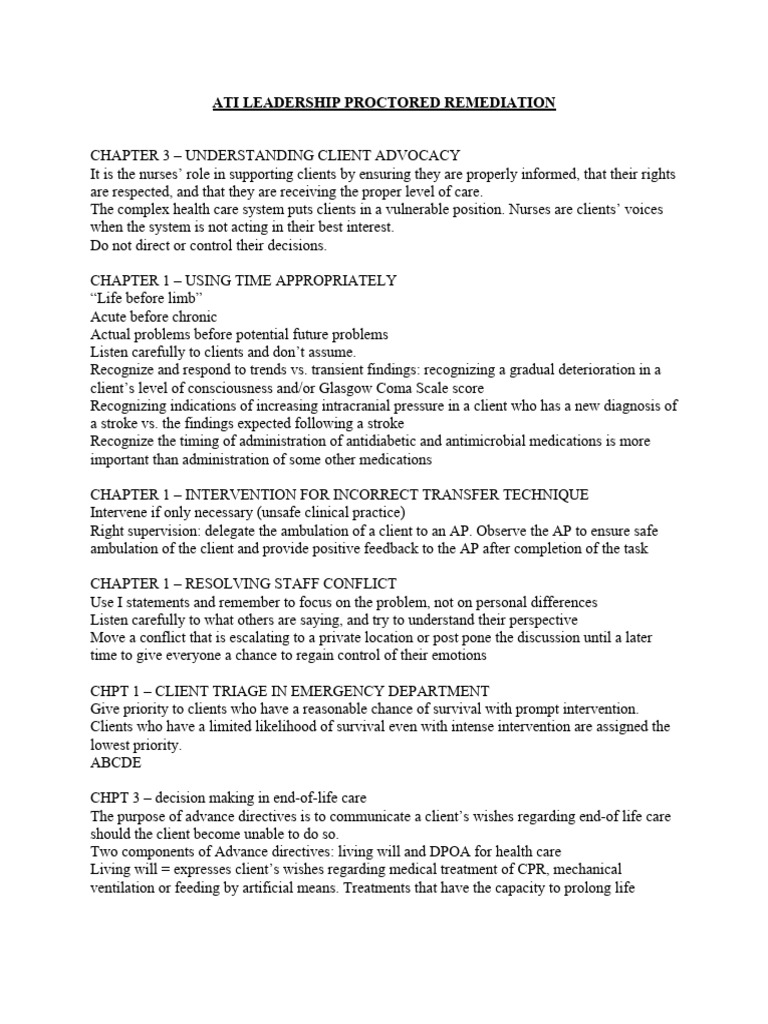ATI Leadership Proctored Remediation Guide | PDF | End Of Life Care | Lung