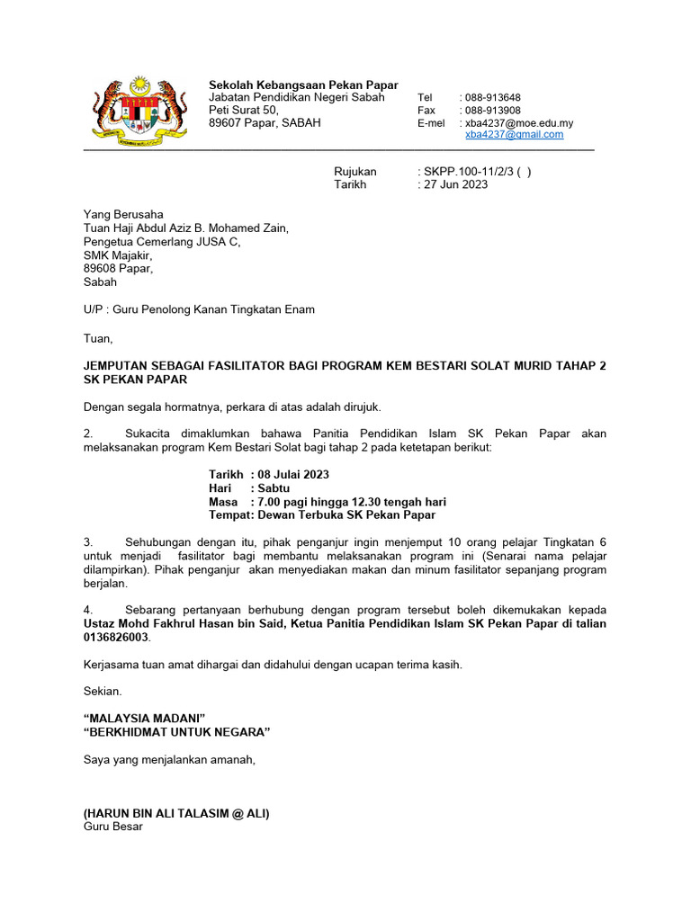 Surat Fasilitator KBS | PDF