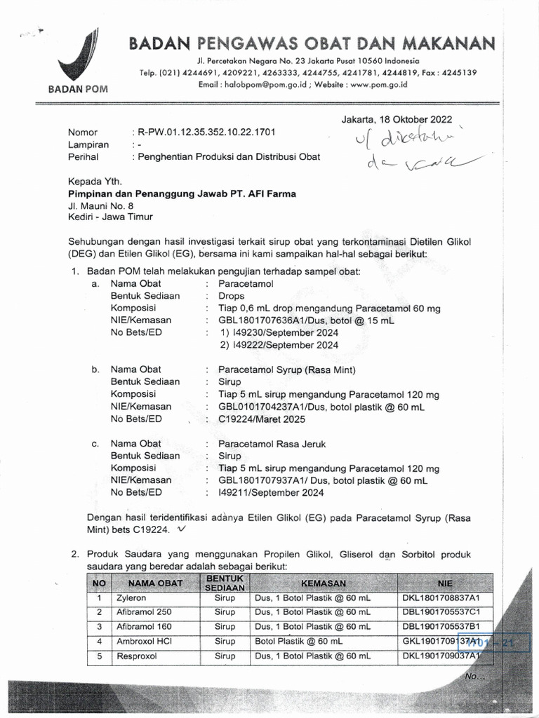 Penghentian Produksi PT AFI Farma | PDF