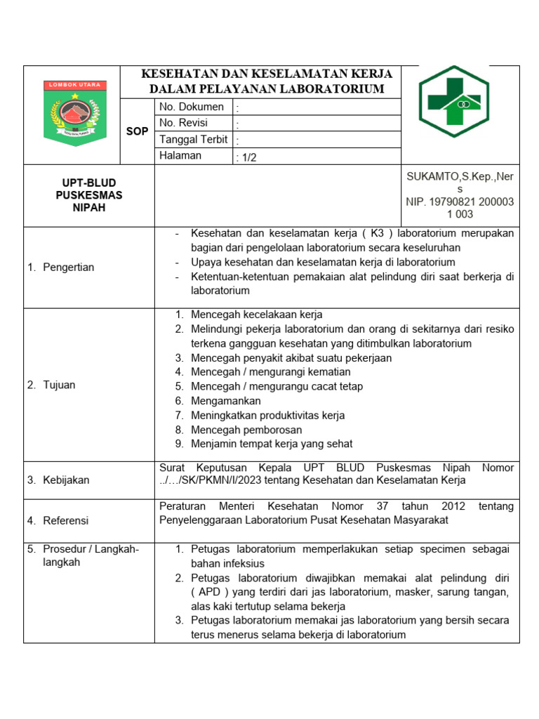 Sop K3 Laboratorium | PDF | Sains & Matematika