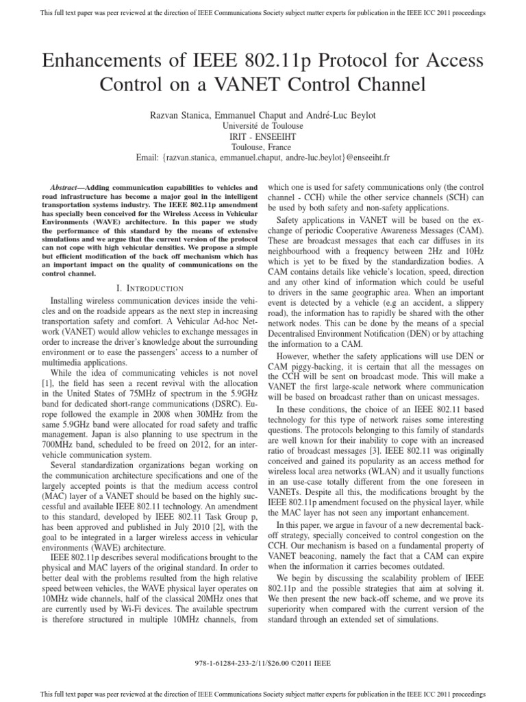 Enhancements of IEEE 802.11p Protocol For Access Control On A VANET Control Channel | PDF | Ieee ...