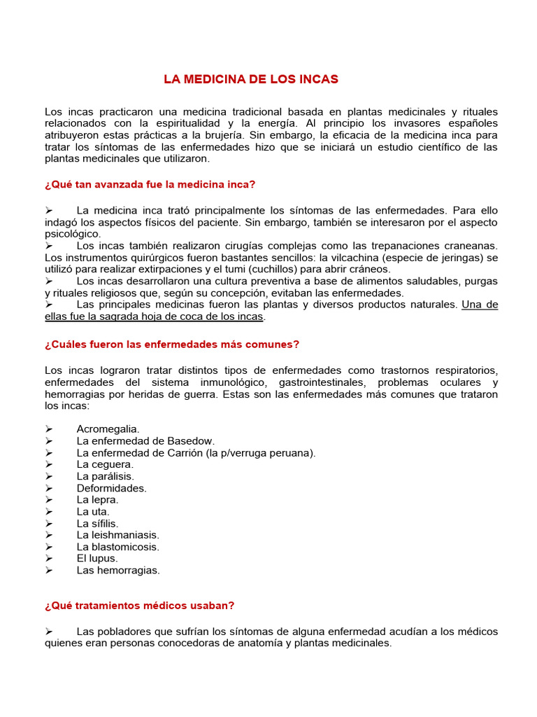 2 Ano La Medicina Tradicional | PDF | Imperio Inca | Medicina