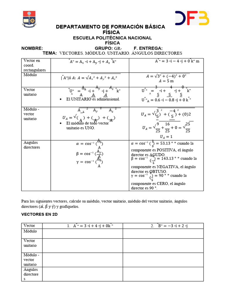 Tarea 6 Vectores Gráfica Modúlo Unitario | PDF | Vector Euclidiano | Cálculo vectorial