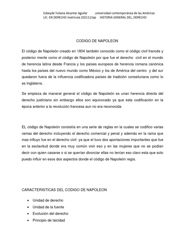 Código de Napoleón: Historia y Características | PDF