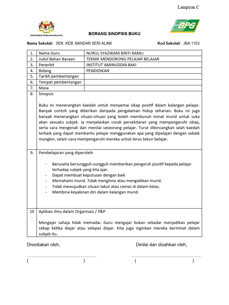 Borang Sinopsis Buku Pdf