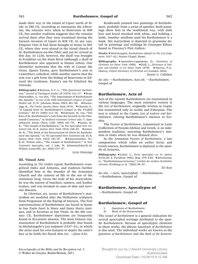 Bartholomew Gospel of | Download Free PDF | Jesus | Gospel Of Mark