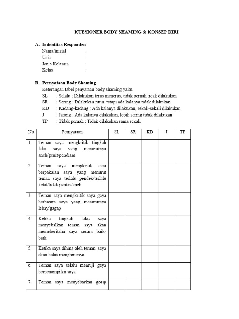 Kuesioner Body Shaming dan Diri | PDF