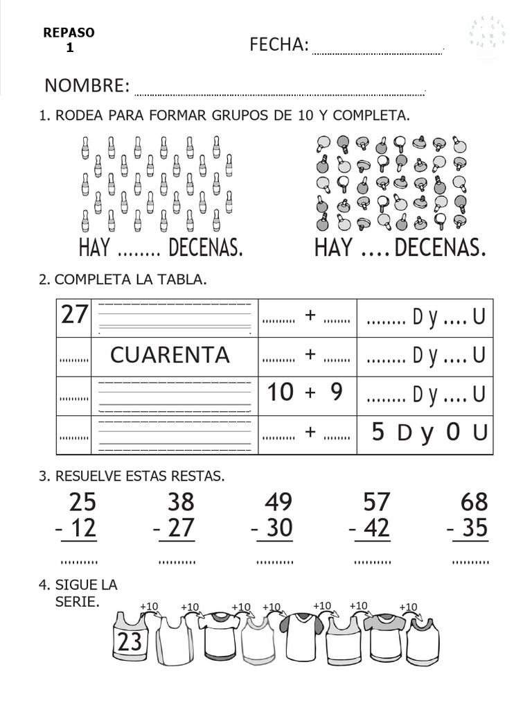 Repaso de Matemáticas 2.º EP | PDF | Sustracción | Matemática Elemental