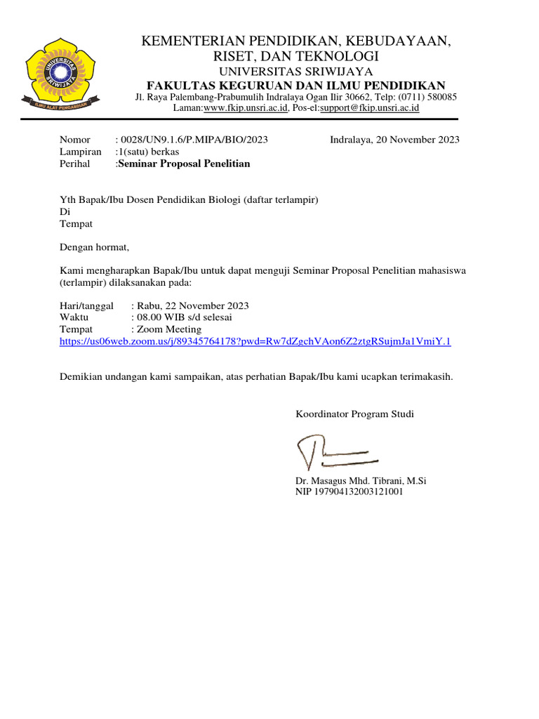 Undangan Sempro 22 November 2023 Indralaya | PDF