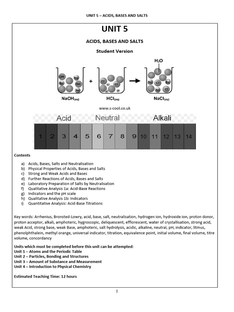 Unit 5 - Acids Bases and Salts Student Version | PDF | Hydroxide | Salt ...