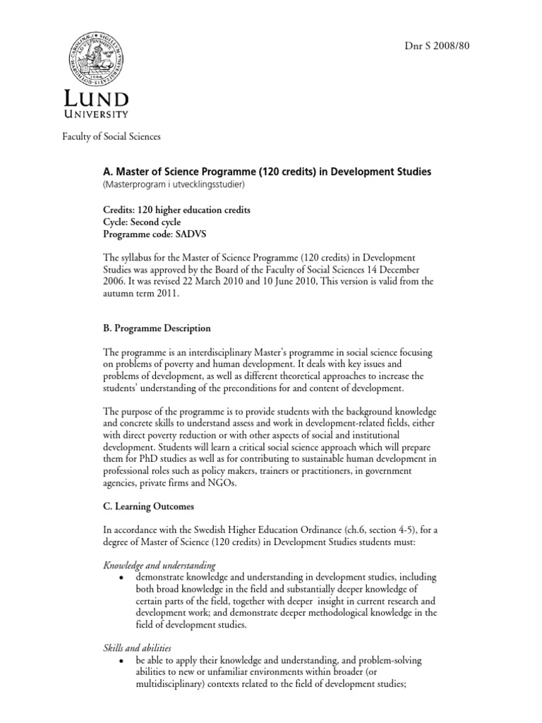 Development Studies Syllabus | PDF | Academic Degree | Social Science