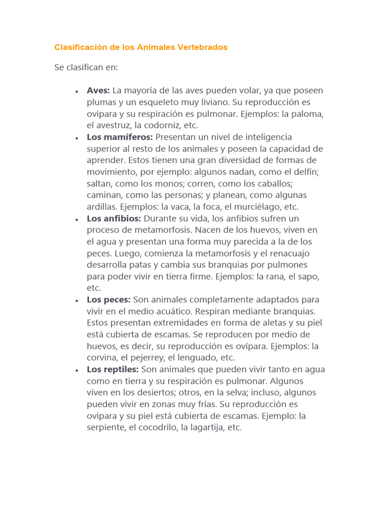 Clasificación de los Animales Vertebrados ficha de grupo | PDF