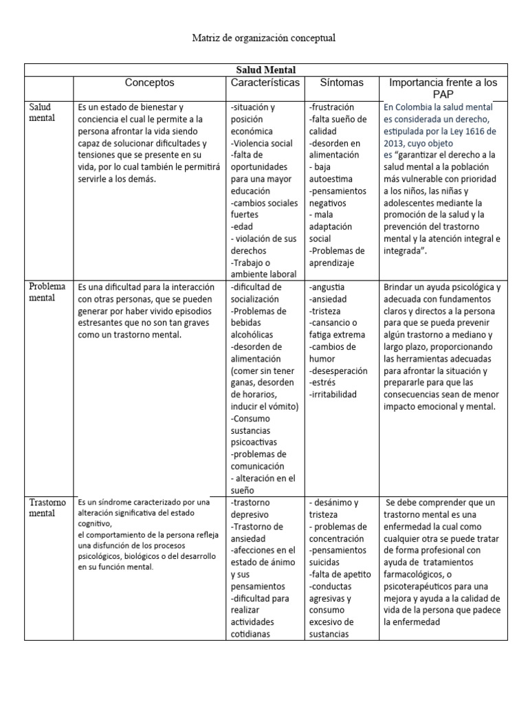 Matriz Conceptual | PDF | Trastorno mental | Salud mental