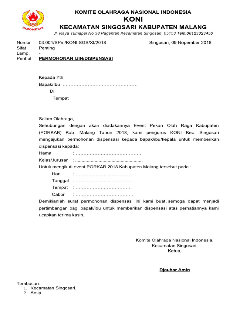 Surat Dispen Koni | PDF