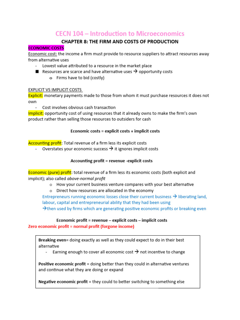 CECN 104 CH 8 | PDF | Average Cost | Marginal Cost