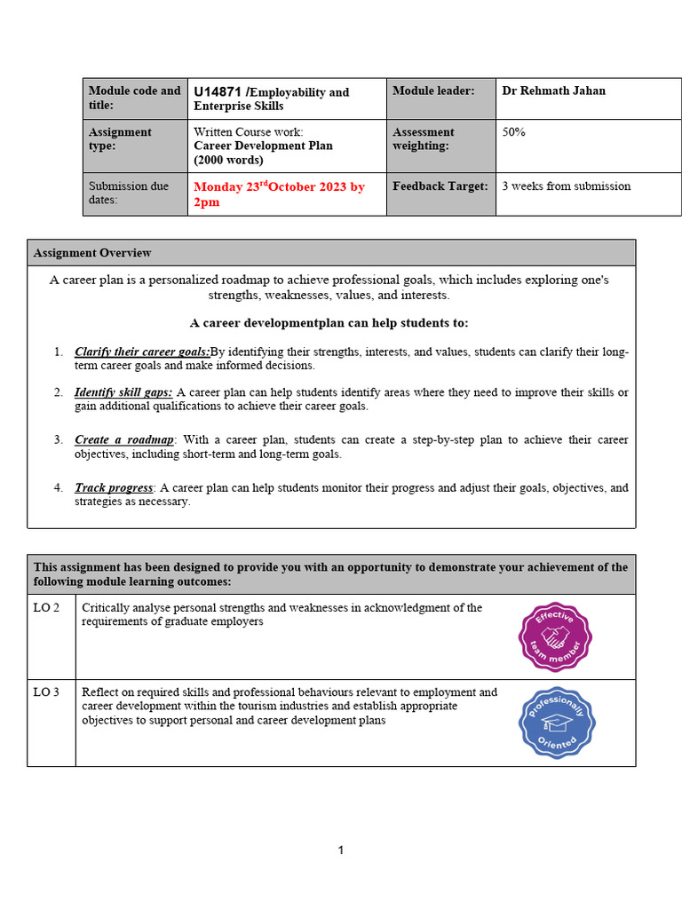 Assignment 1 - Career Development Plan (CDP) Brief and Guide | PDF | Goal | Citation