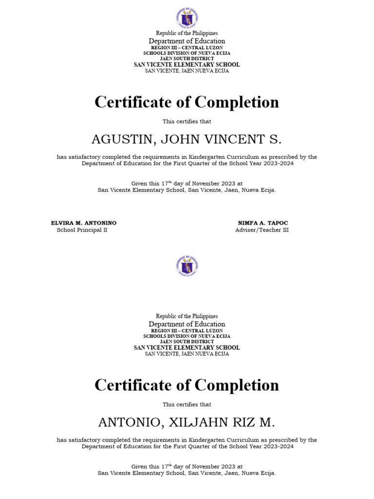 Cetificate With Honors Sample | PDF | Human Development | Family