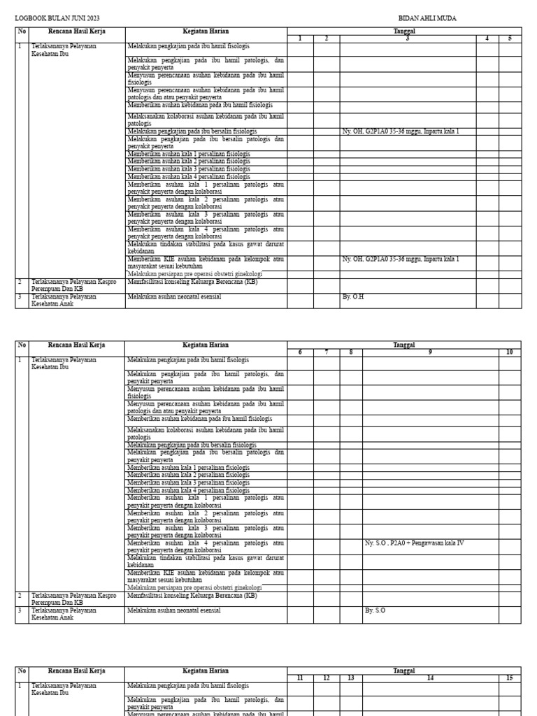 Contoh Logbook Bidan | PDF