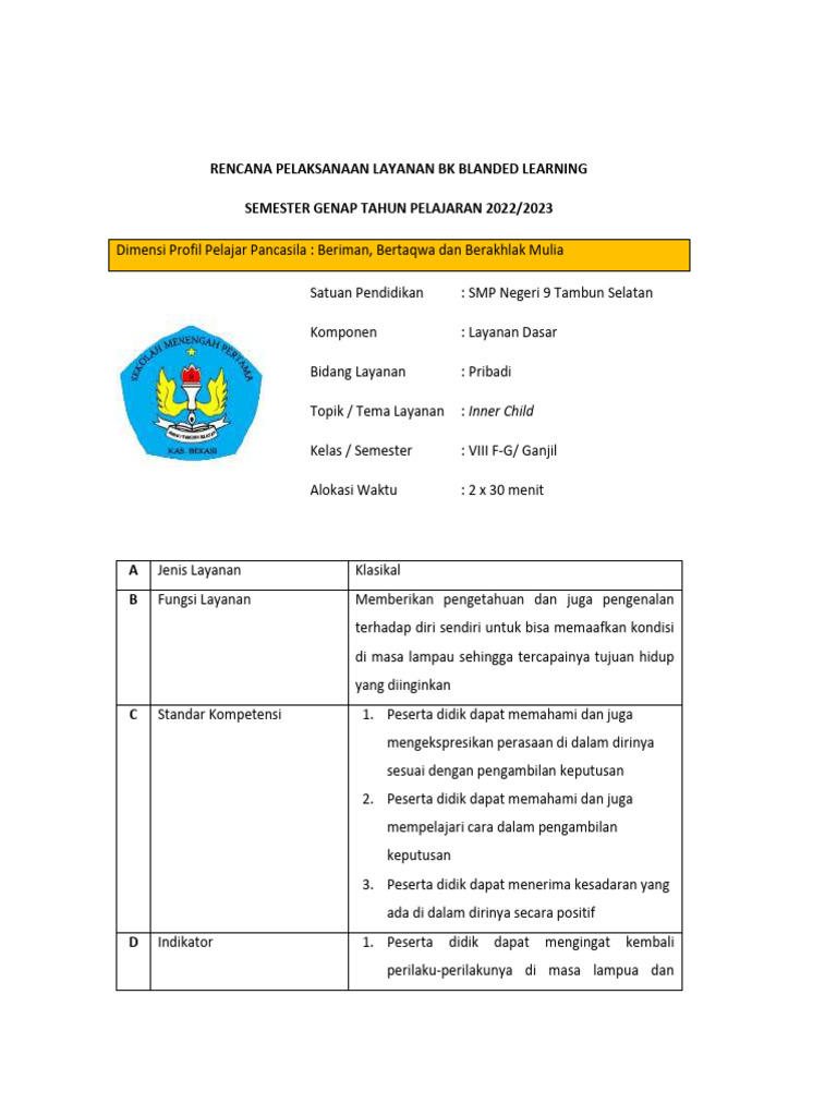 Rencana Layanan Inner Child BK SMP | PDF