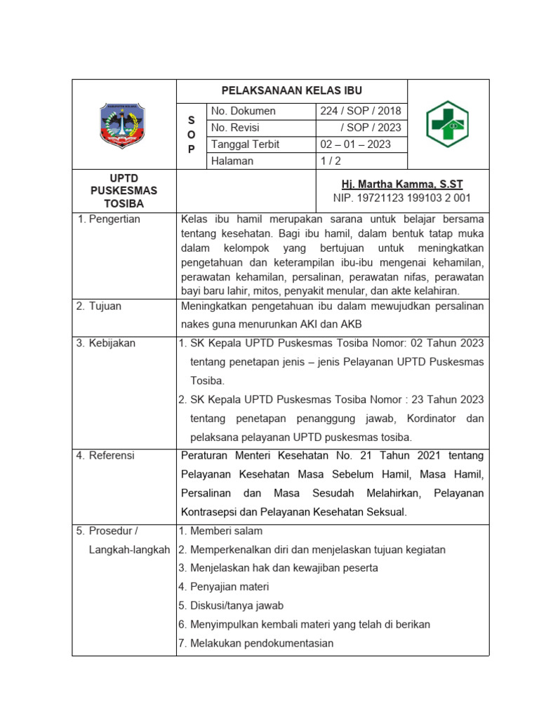 12 Sop Kelas Ibu | PDF