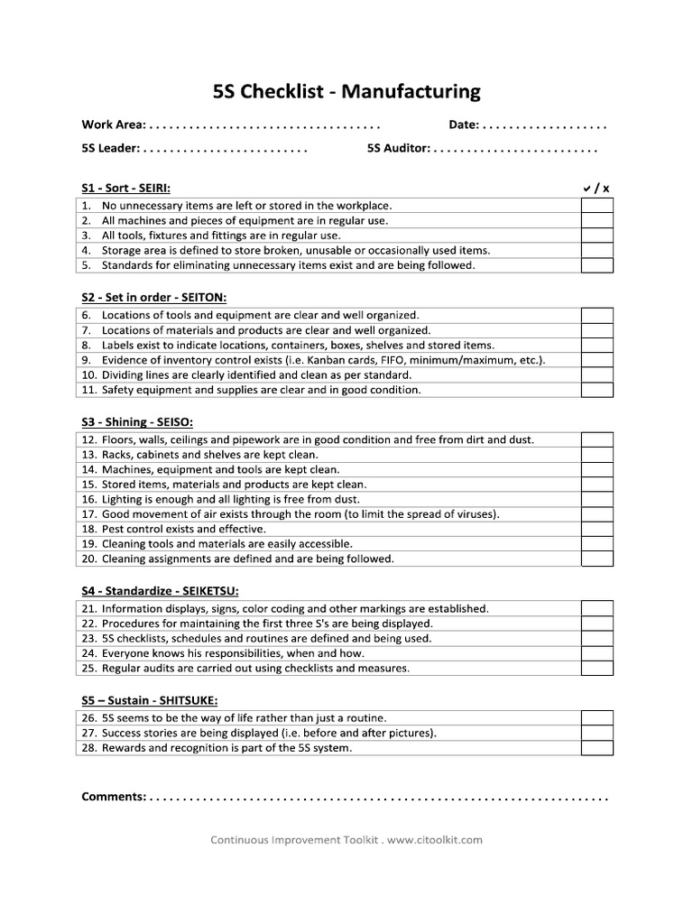 5S Checklist Warehouse v2 | PDF