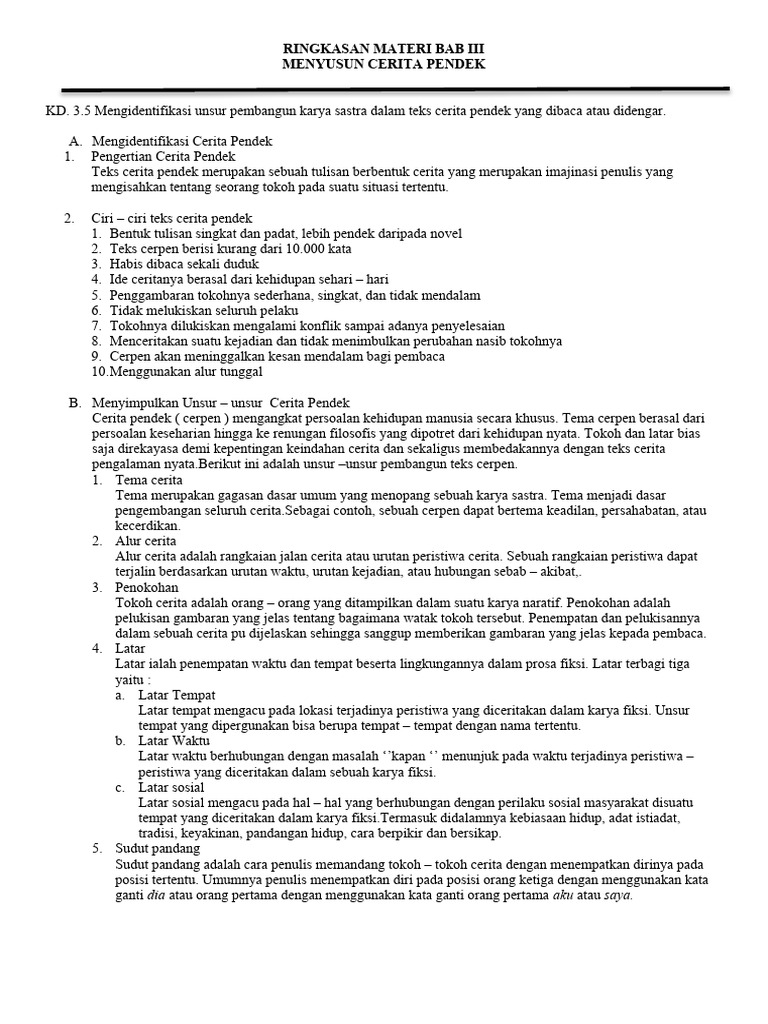Ringkasan Materi Bab III | PDF | Seni & Disiplin Bahasa | Fiksi Umum