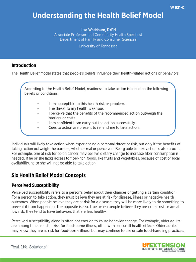 Understanding The Health Belief Model | PDF | Behavior | Clinical Medicine
