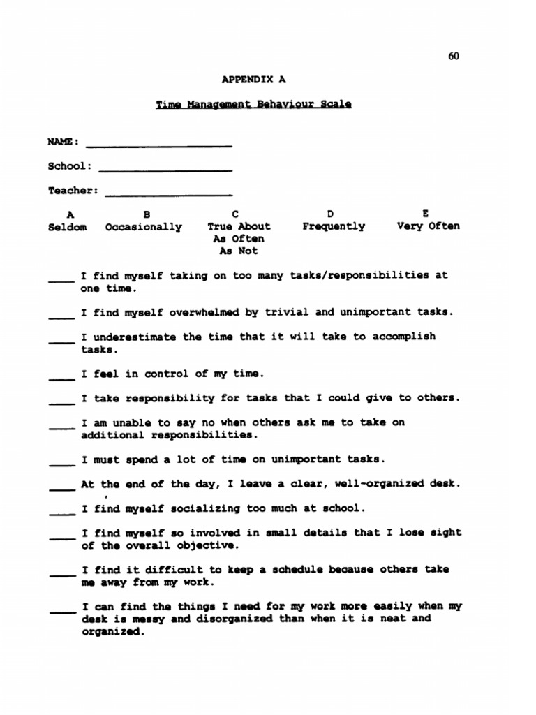 Time Management Behaviour Scale | PDF