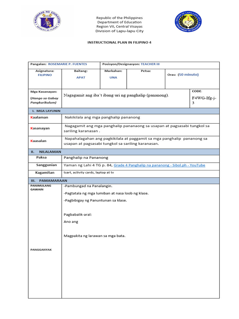 COT1 - Panghalip Na Pananong | PDF