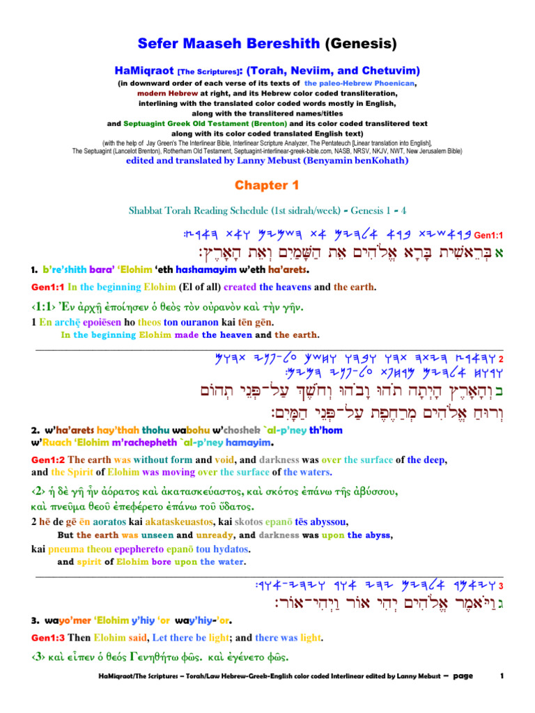 1.interlinear Genesis | PDF | Septuagint | Religious Texts