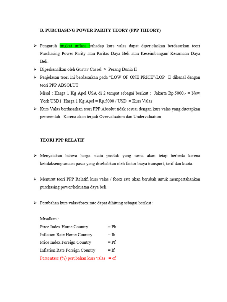 PPP Theory IFE Theory Dan Teory Keseimbangan Pasar | PDF