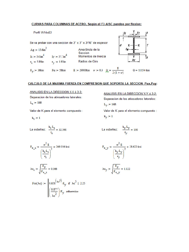 Ejemplo W14x53 - E3 AISC | PDF