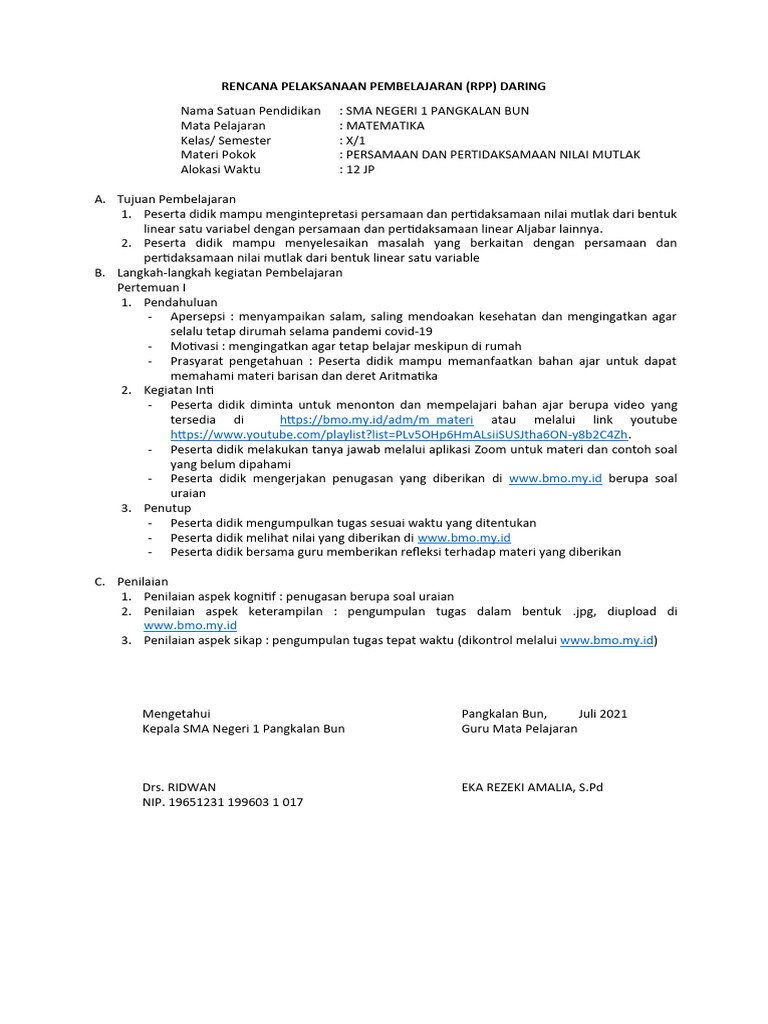 RPP Kelas X MTK Wajib NILAI MUTLAK | PDF