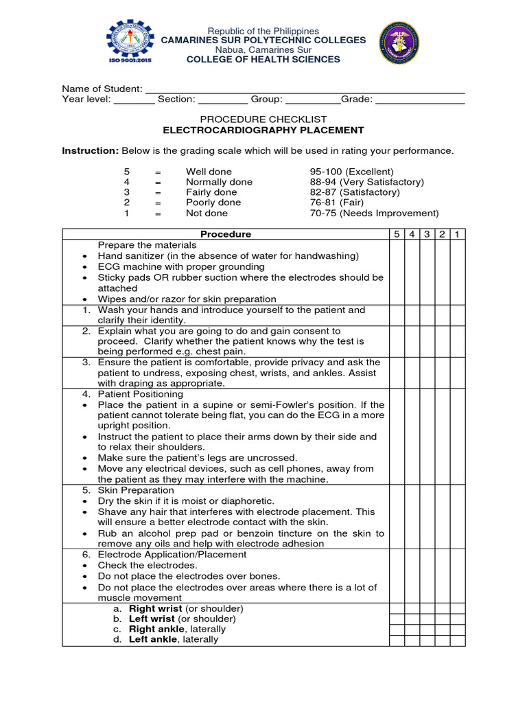 ECG Procedure Checklist - With Letter Head | PDF | Electrocardiography ...