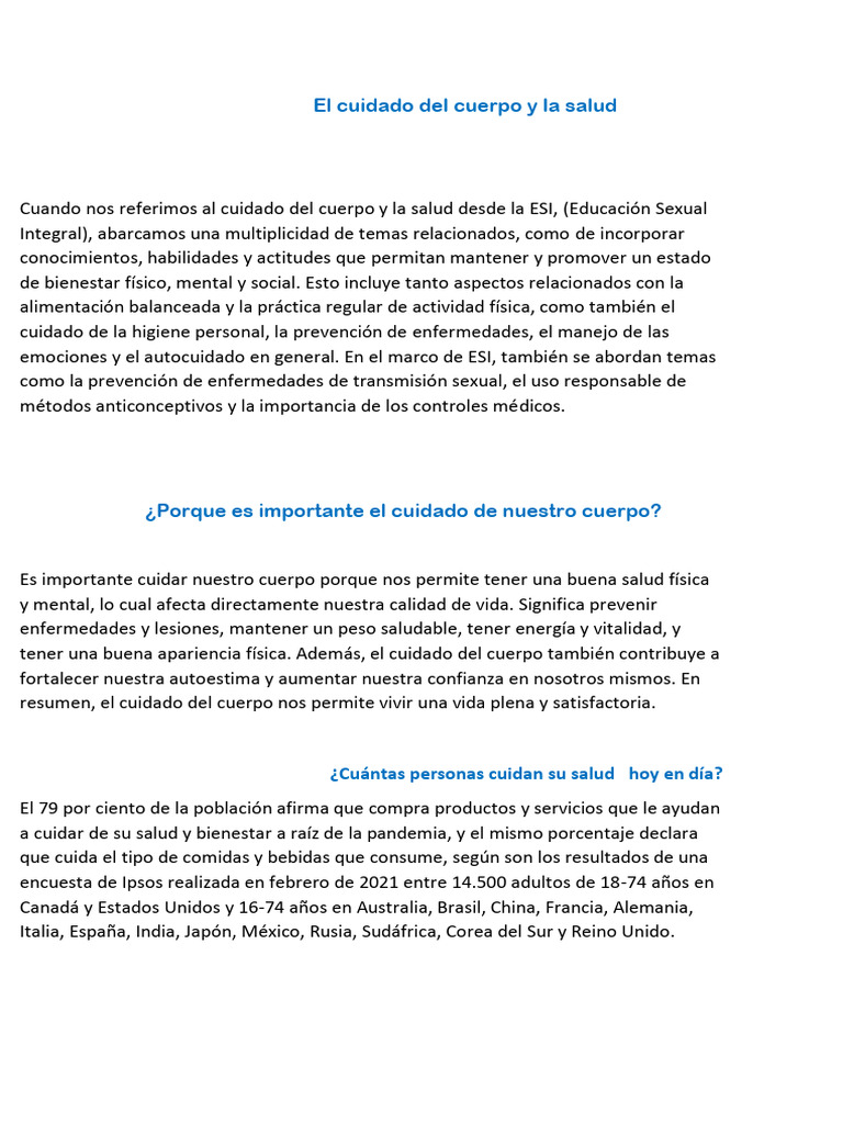 Cuidado del Cuerpo y Salud Integral | PDF | Estilo de vida