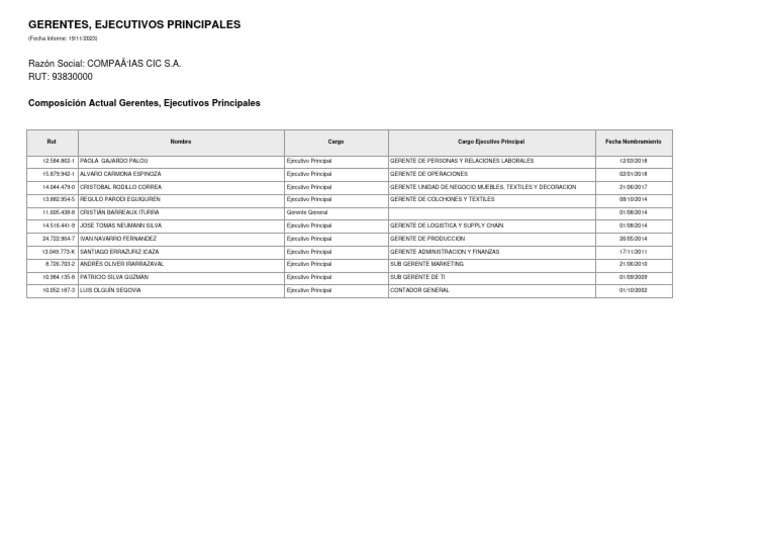 Gerentes y Ejecutivos de COMPAÑIAS CIC S.A. | PDF