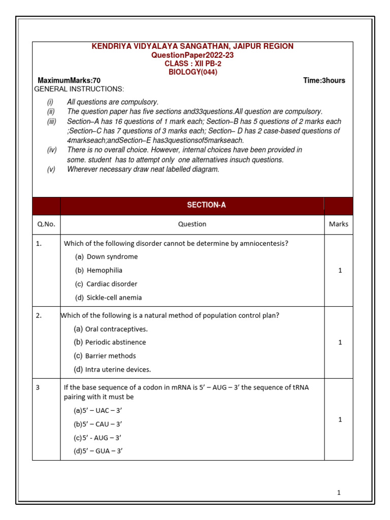 QP BIOLOGY-XII KV | PDF | Nucleic Acid Double Helix | Dna